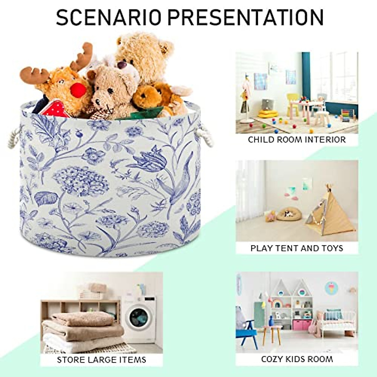 Kigai Cotton Rope Basket Toile Pattern Large Storage Basket for Toys Blanket Baby Laundry Basket for Nursery, Closet, Bedroom, Home Organization