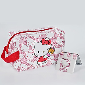 ENENSET kitty Travel Cosmetic Bag, Large Capacity Cartoon Cosmetic Pouch Makeup Bag with Zipper, PU Travel Toiletry Bag Makeup Accessories Organizer, Foldable Storage Bag Makeup Pouch for Girls