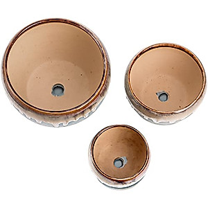 Lyellfe Set of 3 Ceramic Plant Pot, Planter Pots with Drain Hole and Connected Saucer, 7/5 / 4 Inch Decorative Flower Pots for Indoor Outdoor, Balcony, Office, Apple Shape