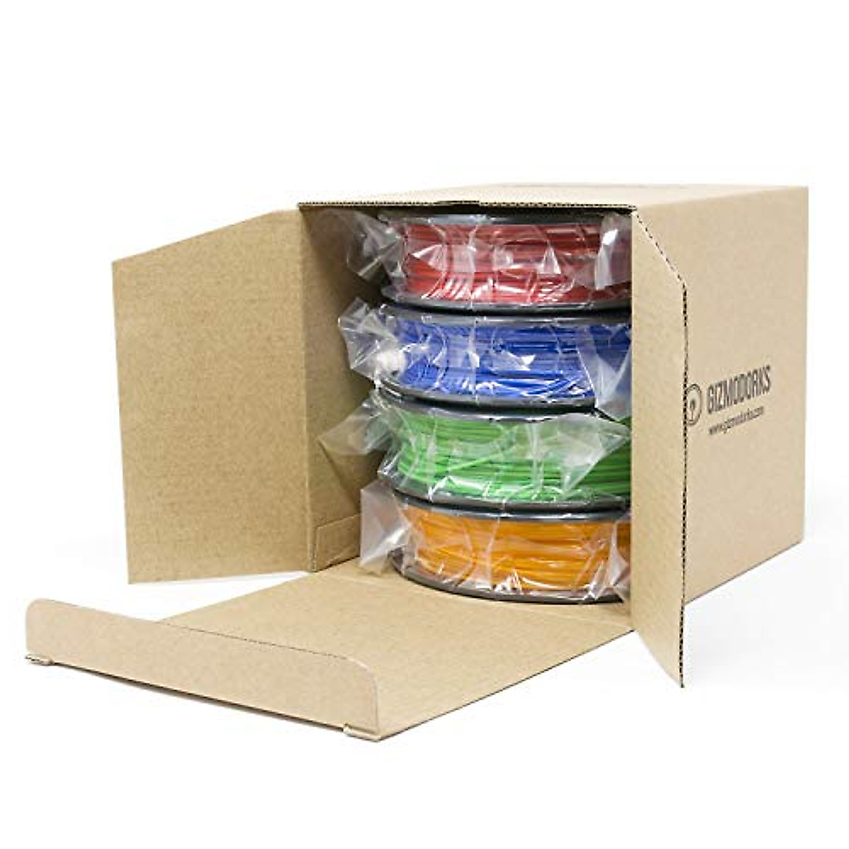 Gizmo Dorks ABS Filament for 3D Printers 3mm (2.85mm) 200g, 4 Color Pack - Blue, Green, Orange, Red