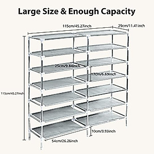 aceyoon 7-Tier Shoe Rack, 30 Pairs of Shoes Double Row Shoe Storage Organizer, Easy Assembly with Nonwoven Fabric Cover Shoe Cabinet for High Heels Boots Mens Shoes 45 x 45 x 11.4 inch (Gray)