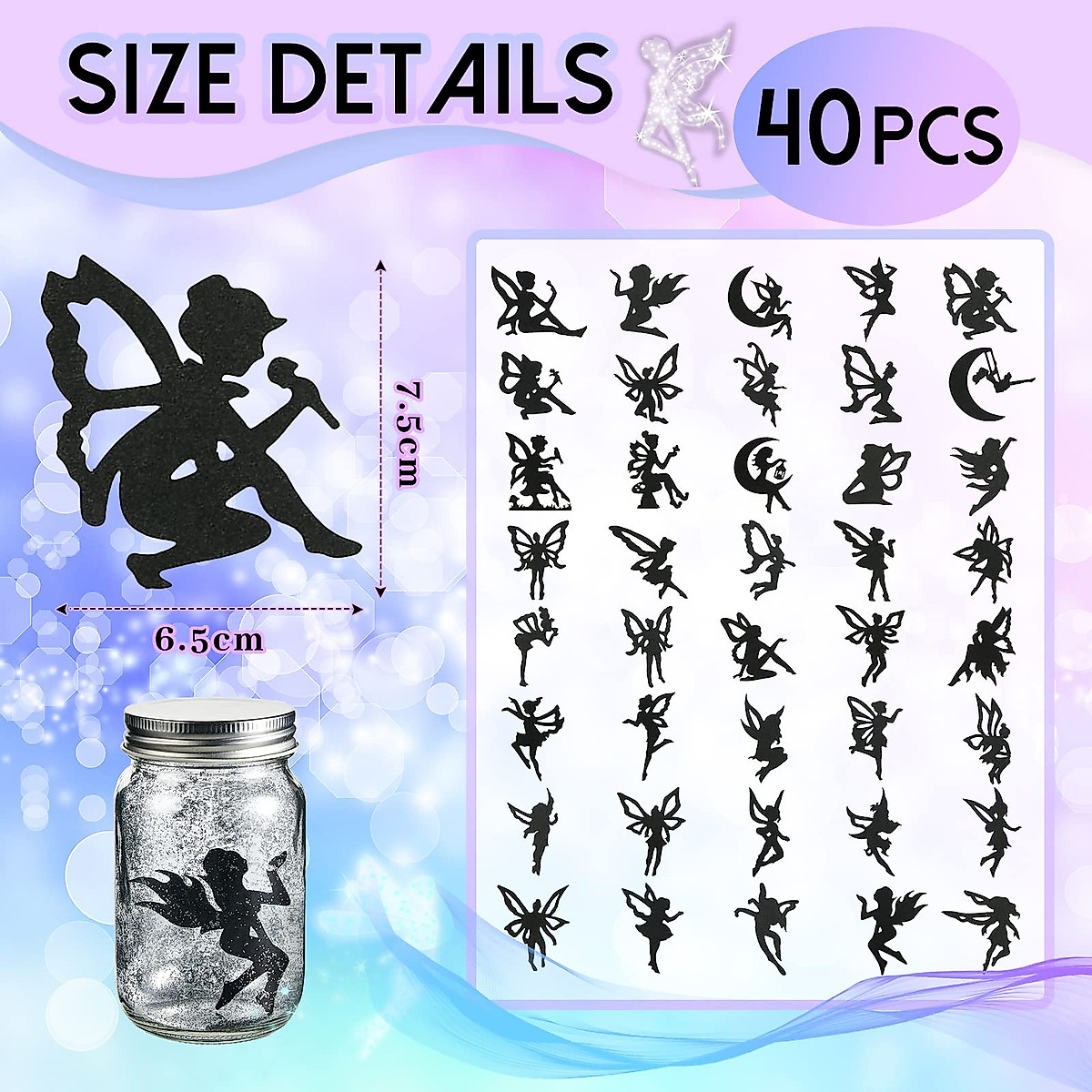 40 Pieces Laser Cut Card Fairies Mermaid Scrapbook Fairy Silhouettes Mermaid Cutouts Fairy Die Cuts for Lantern Jars Wall Painting Scrapbook Windows Glass and Phones Decoration (Fairy)