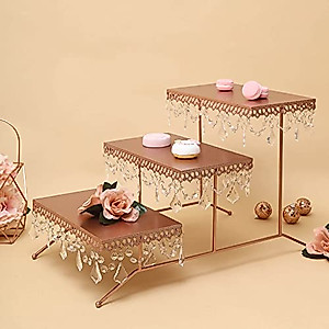 Efavormart 15" Tall Rose Gold 3 Tiered Serving Stand Cupcake Dessert Stand with Crystal Pendants