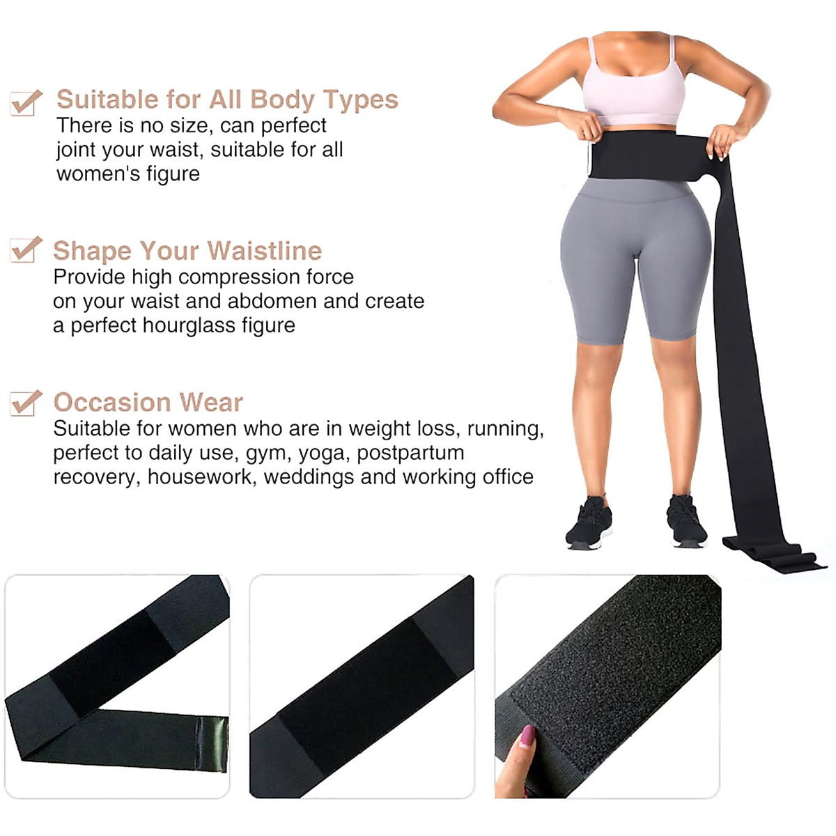 Lancsdom Snatch Me Up Bandage Wrap Adjustable Belly Waist Wrap for Women Waist Trainer Waist Trimmer waist wrap Belly Body Shaper Compression Wrap(4 meters) Black