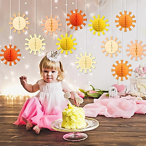 12PCS Boho Sun Party Decorations Balls Boho Sun Birthday Party Hanging Pom Poms Honeycomb First Trip Around The Sun Boho Sun Party Tissue Balls for Hippie Retro Themed Baby Shower Birthday Supplies