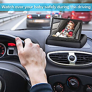 MONOJOY Baby Car Mirror Camera, 4.3'' HD Display Baby Mirror for Car Back Seat Full View Infant, Night Vision Baby Car Camera Baby Rear Facing Seat, Car Seat Mirror for Baby Car Seat Rear Facing