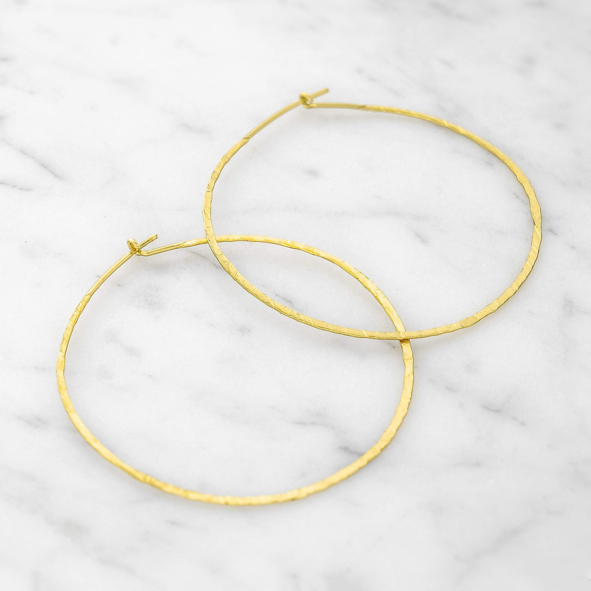 And Lovely 14K Gold Plated Hammered Texture Boho Chic Wire Hoop Earrings (Matte Gold 45mm)