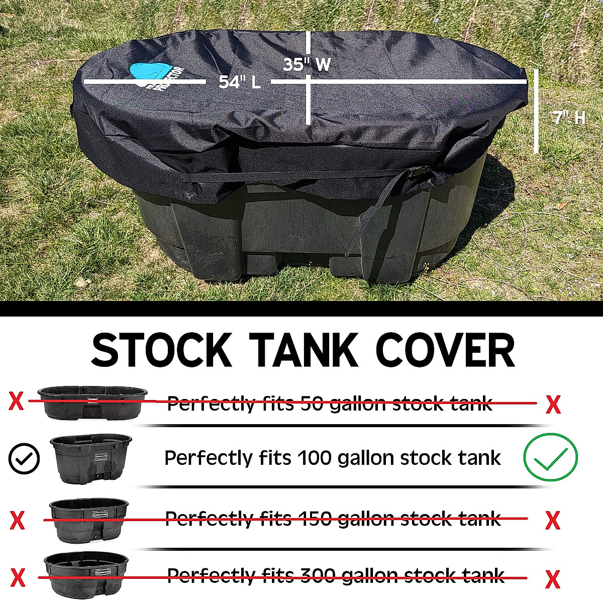 Polar Protector - 100 Gallon Oval Stock Tank Cover Ice Water Therapy Ice Bath Cover Cold Water Cover 100 Gallon Oval Stock Tank Waterproof Rip Proof Tough Keeps Tanks Clean