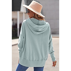 AlvaQ Womens Oversized Half Button Hoodie Sweatshirt Casual Ribbed Long Sleeves Pullover Tunic Top Fashion 2024 Gray Large