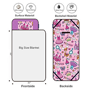 KRAND Kids Nap Mat with Washable Pillow and Blanket All-in-One Comfy Bedding for Toddler Boys & Girls Preschool Daycare Cot,Features 100% Cotton Sleep Side and Elastic Straps-Pink Castle