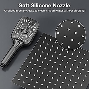 Wiserset Black Shower Faucet Set Stainless Steel 10in Rainfall Shower Head with Handheld 3 Functions Shower System Brass Pressure Balance Shower Valve
