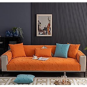Tufted Chenille Sofa Couch Covers Palm Leaf Sectional Couch Covers Sofa Slipcover for Dogs Cats Pet Love Seat Recliner Leather L Shaped,Armrest Backrest Cover(Orange,43"x94")