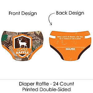 Big Dot of Happiness Gone Hunting - Diaper Shaped Raffle Ticket Inserts - Baby Shower Activities - Deer Hunting Camo Diaper Raffle Game - Set of 24