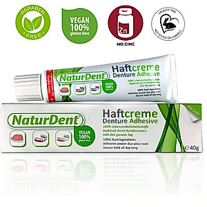 NaturDent Natural Denture Adhesive | Holds Dentures Longer and Stronger with NO Yucky Taste NO Zinc NO Paraben | Smile and Eat with Confidence | Gifts for Anyone with Dentures (2 Tubes)
