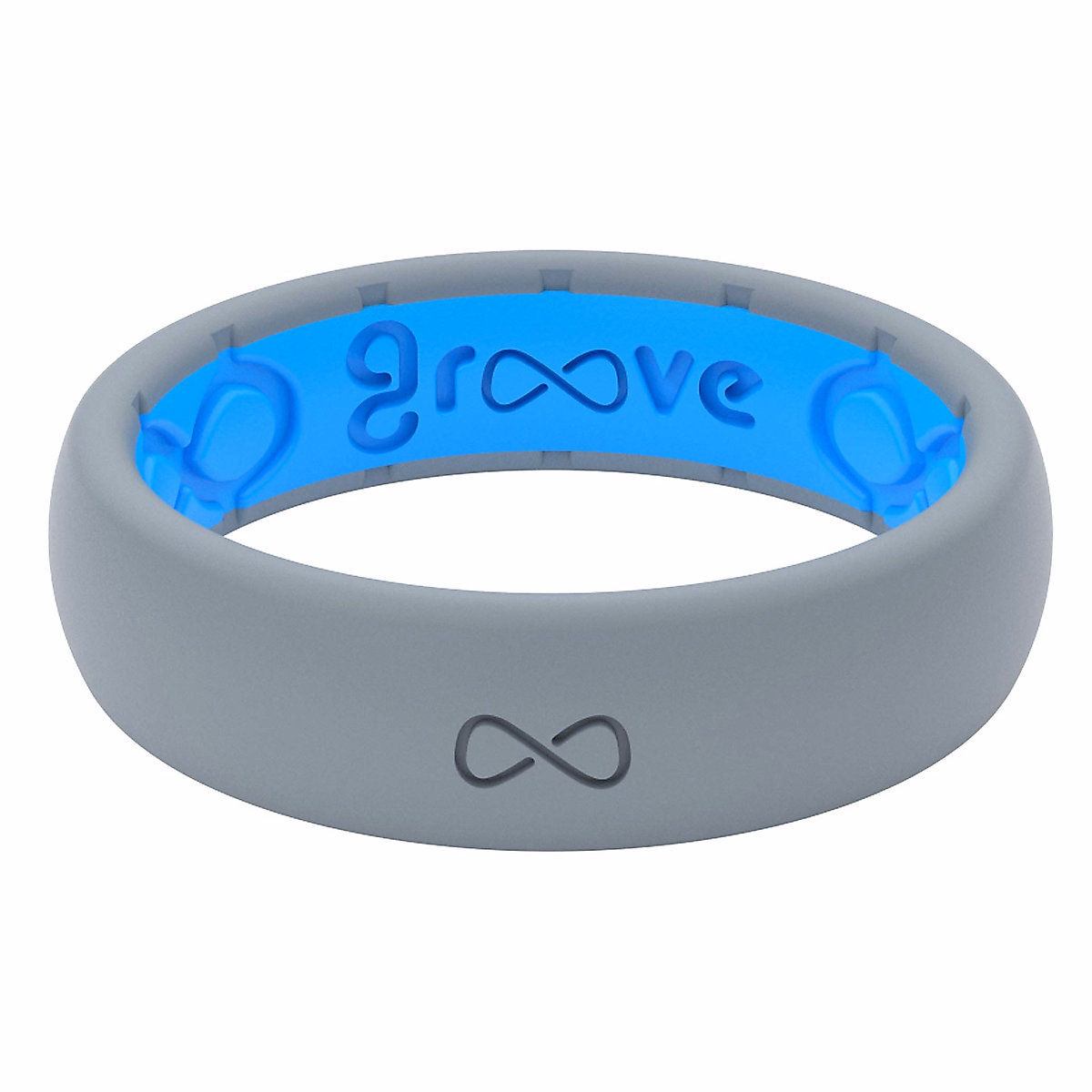 GROOVE LIFE - Silicone Ring For Men and Women Wedding or Engagement Rubber Band with Lifetime Coverage, Breathable Grooves, Comfort Fit, and Durability - Thin Solid Storm Grey Size 7