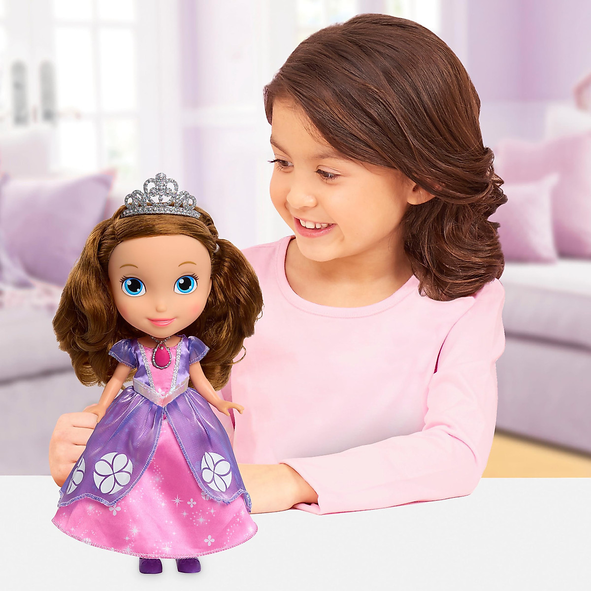 Sofia the First Royal Sofia Doll, 10.5-inches, Brown Hair, Pink and Purple Dress, Preschool, Kids Toys for Ages 3 Up by Just Play