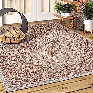 JONATHAN Y SMB102A-3 Rozetta Boho Medallion Textured Weave Indoor Outdoor Area -Rug Coastal Bohemian Rustic Glam Easy -Cleaning Bedroom Kitchen Backyard Patio Non Shedding, 3 X 5, Red/Taupe