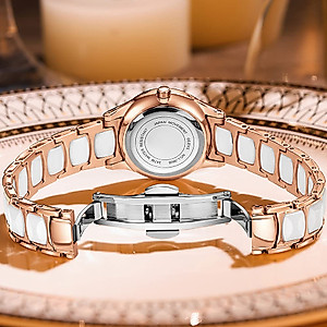OLEVS Women's Watch Bracelet Designer Fashion Watch Ceramic Note Rose Gold Luxury 3ATM Date Waterproof Luminous Wine Red Dial Valentine's Day Present Quartz