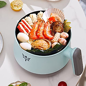 Avkobow Smart Automatic Multi-function Electric Hot Pot 1.8L, Shabu Shabu Mini Non-Stick Hot Pot with Multi-Power Control, Electric Cooker with Tempered Glass Lid for Family, Party and Friends Gathering (Green)