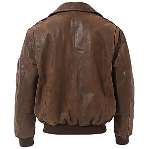 FLAVOR Men's Leather Flight Bomber Jacket Air Force Aviator. (XX-Large, Brown)
