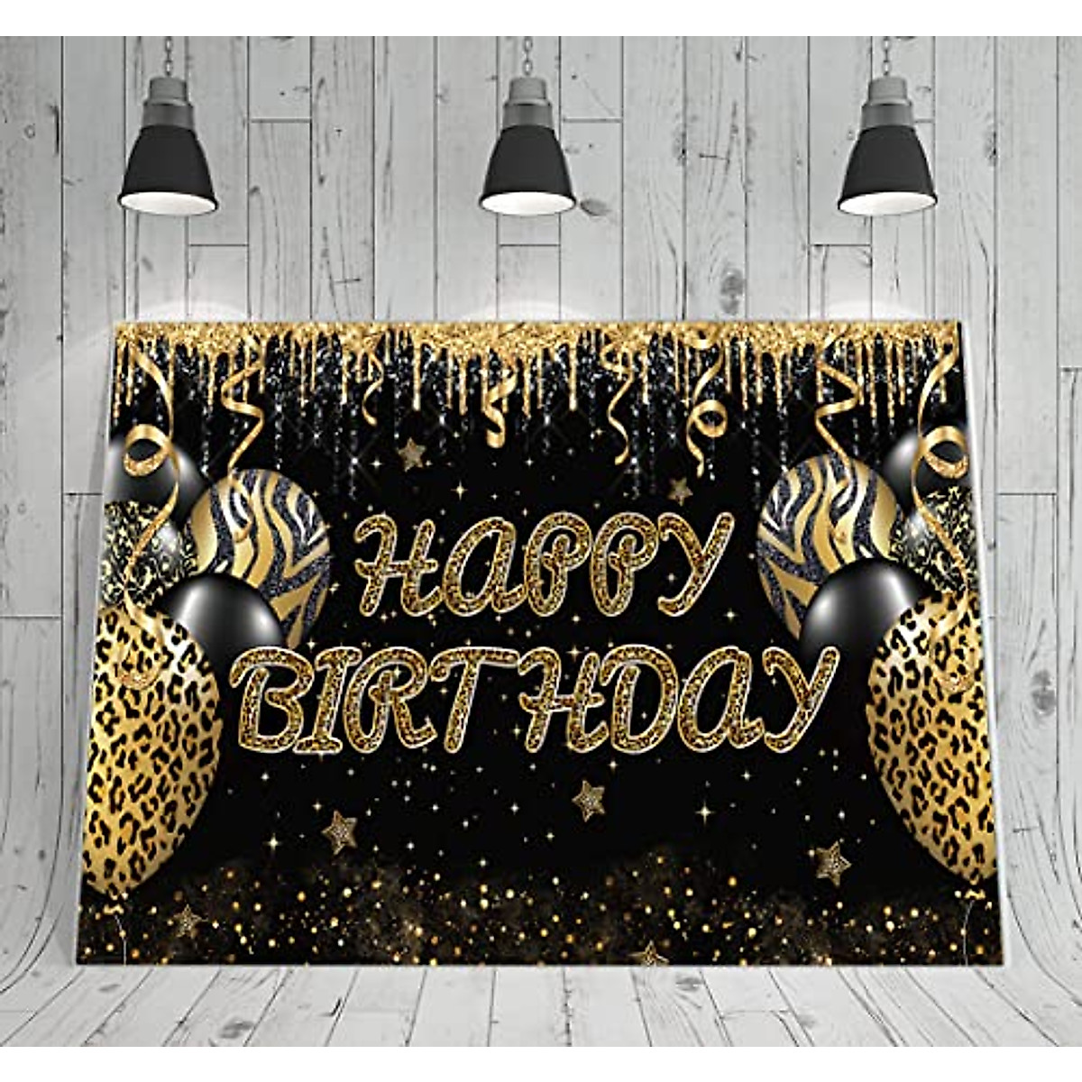 Large Gold Leopard Happy Birthday Backdrop Huge Leopard Happy Birthday Banner Cheetah Birthday Party Decoration Gold Leopard Birthday Photography Background Adults Women Birthday Backdrop (6 X 3.6 FT)