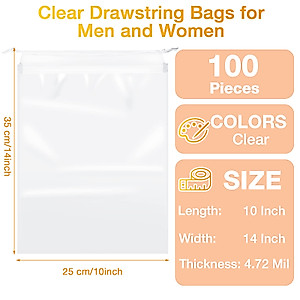 100 Packs Shoes Bags for Travel 10 x 14 Inch Large Transparent Shoe Bags Clear Drawstring Bags Plastic Waterproof Shoe Packing Bags Storage Organizer Pouch with Rope for Men Women Travel Accessories