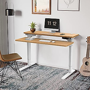 AIMEZO Split Top Electric Standing Desk Dual Motor Height Adjustable Desk Mobile Stand Up Workstation with Table Top (Birch Top+White Frame)