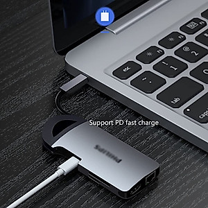 Port Expander USB C Docking Station 8-in-1 USB C Hub Adapter Aluminum Shell (4K HDMI, 3 USB3.0, SD/TF Card Reader, 60W PD, Ethernet Port USB Splitter