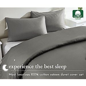 California Design Den Cotton Duvet Cover King Size, 3 Piece Slate Grey Bedding Set, 100% Pure Cotton Sateen Weave, 400 Thread Count Comforter Cover & Two Pillow Shams with Button Closure, Corner Ties