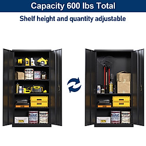 Aobabo Metal Garage Storage Cabinet , 72"Hx 18"D x 36"W Lockable Steel Storage Cabinet with 2 Doors and 4 Adjustable Shelves,Black Steel Cabinet for Garage Office School Home Storage,Assembly Required