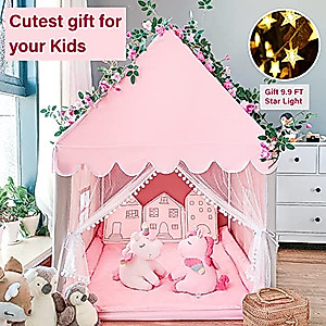 Kids Play Tent for Girls, Toddler Tent Princess Castle Pink Tent Large Playhouse Tent Indoor Fairy Tent with Star Lights