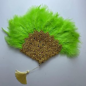 Msbfea Big Size Design African Orange Feather Fan Ladies Wedding Feather Fan for Bride Double Side Feather Nigerian Flower - 35cmx45cm Color 944