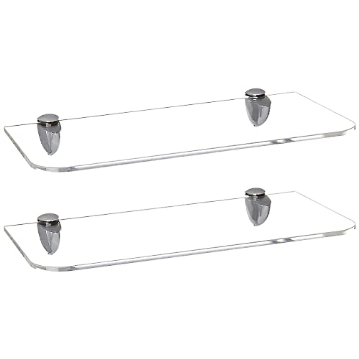 Jusalpha 2 Pack of Acrylic Glass Wall Mounted Floating Shelves with Metal Adjustable Shelf Bracket Wall Mount, 03 (12'' X 6'')