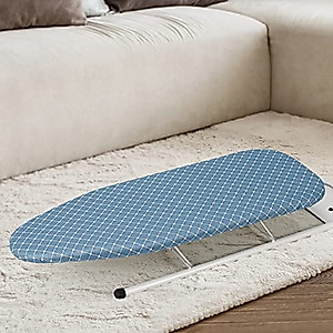 Duwee 12"x32" Heat Resistance Metallic Table Top Ironing Board Cover Durable Thicken Felt Material Padding, with Elastic Cord, Easy to Handle and Fits Board Beautifully (Blue White B)