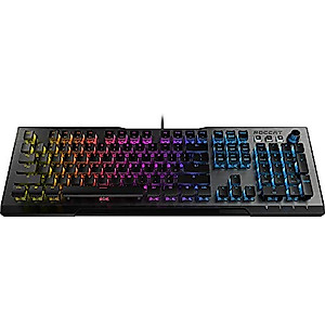 ROCCAT Vulcan 100 AIMO Mechanical PC Gaming Keyboard, RGB Lighting, Silent, Per Key LED Illumination, Brown Switches, Aluminum Top Plate, Silver