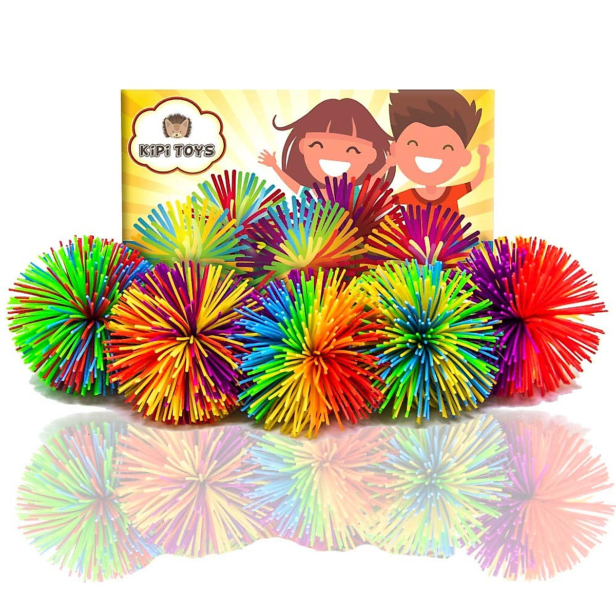 Fun Toy Stringy Balls Game Set of 5 Bundle Gift Box Bulk Relief Relax Fidget Play Squeeze Sensory Rainbow Splat Ball Monkey Toy Pom Pom Stress Ball Games for Kids Children Adults Office and Home