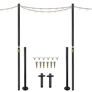 VEVOR String Light Poles, 2 Pack 10.6 FT, Outdoor Powder Coated Steel Lamp Post with Hooks to Hang Lantern and Flags, Universal Mounting Options to Decorate Garden, Patio, and Deck for Party, Black