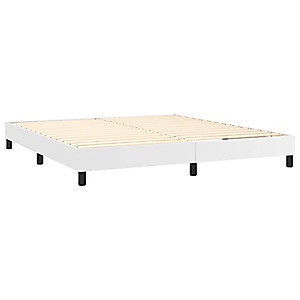 vidaXL Box Spring Bed Frame Home Indoor Bedroom Bed Accessory Wooden Upholstered Double Bed Base Furniture White 76"x79.9" King Faux Leather