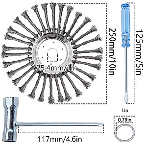 PLAXNS 10 Inch Rotary Steel Wire Brush Cutter Trimmer Head Weed Blade Cutter with Adapter Kit Compatible with Stihl, Husqvarna,String Trimmers, Gardening Lawnmower, Moss Grass Rust Removal