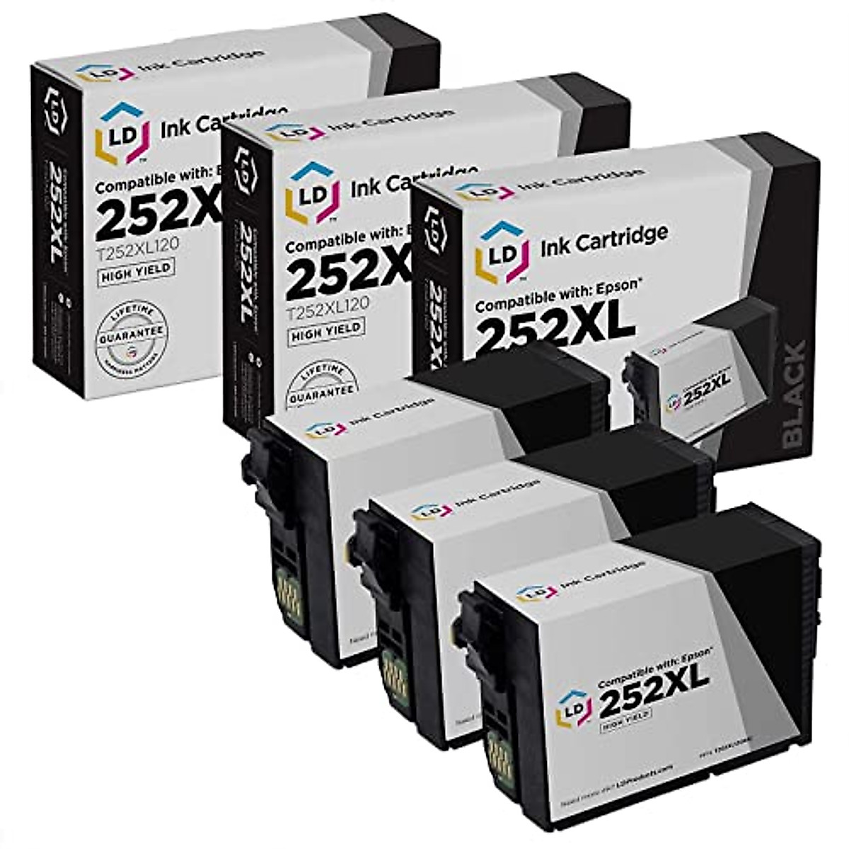 LD Products Replacements for Epson 252XL Black Ink Cartridge (3-Pack) High Yield for use in Workforce Printers WF-3620, WF-2640, WF-7110, WF-7610, WF-7620