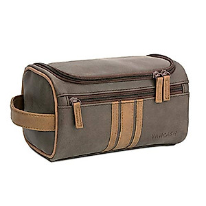 VACNASE Vancase Toiletry Bag for Men Vintage Leather Dopp Kit Hanging Shaving Bag Portable Bathroom Shower Organizer for Travel Accessories