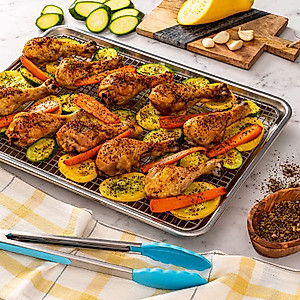 Oven-Safe Baking Pan with Cooling Rack Set - Quarter Sheet Pan Size - Includes Premium Aluminum Baking Sheet and 100% Stainless Steel Baking Rack for Oven - Durable, Easy Clean, Commercial Quality