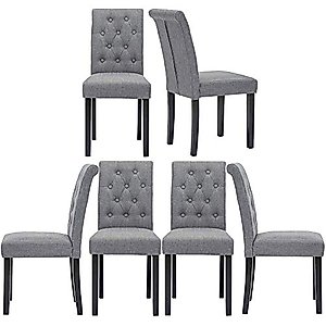 thksbought Set of 6 Chairs Upholstered Fabric Dining Chairs with Button-Tufted Details (Gray)