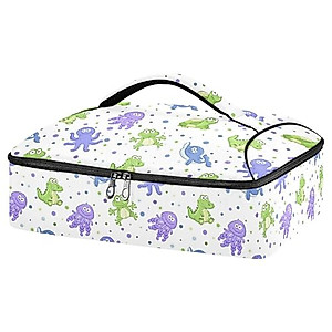 Kcldeci Insulated Thermal Food Carrier Insulated Casserole Carrier for Hot or Cold Food,Turtle Crocodile Octopus Insulated Tote Bag for Potluck Cookouts Parties Picnic,Lasagna Lugger