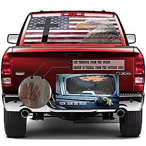 Patriotic Truck Back Window Graphics,Red White American Flag Decal Patriotic Truck Decals,Cross Universal See-Through Rear Window Vinyl Wrap,Christian Full Window Decals for Trucks Car SUV,66"x20"