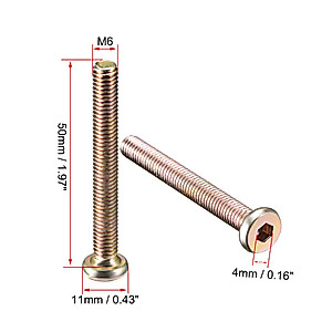 uxcell M6x50mm Furniture Bolt Hex Socket Drive Round Head Screw Zinc Plated 10pcs