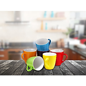 Bruntmor 16 Oz Plain Coffee Mug Set of 6, Large 16 Ounce Ceramic Mugcup Set In Multiple Color, Best Coffee Mug For Your Birthday Gift