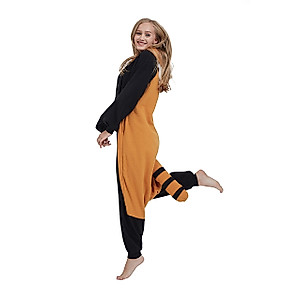 SimZoo Adult Animal Onesie Pajamas, Men and Women's Raccoon Cosplay Costume Sleepwear, One-Piece Unisex Homewear Medium