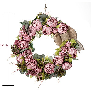 Wreaths for Front Door 24 inch Fall Wreaths Door Wreaths for Front Door with Peony Grapevine Base in Spring Summer Autumn Winter Wreaths for Indoor Outdoor