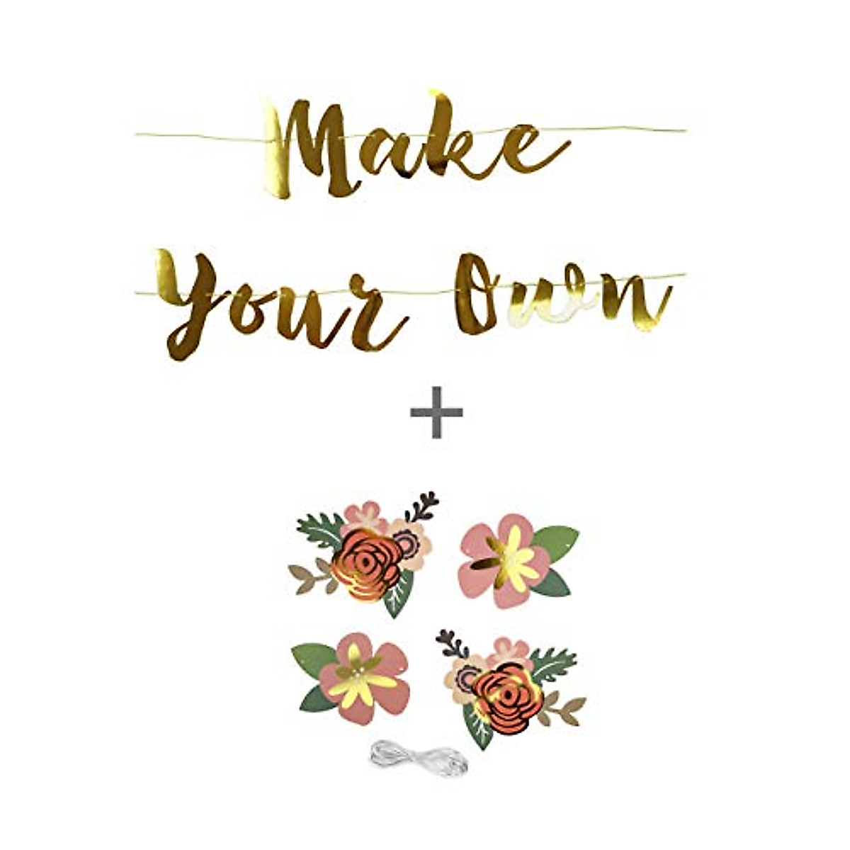 Gold Make Your Own Banner with Flower Banner Charms | Floral Party Decorations | Birthday, Baby Shower, Bridal Shower | DIY Sloth Party Banner | Say Anything Banner